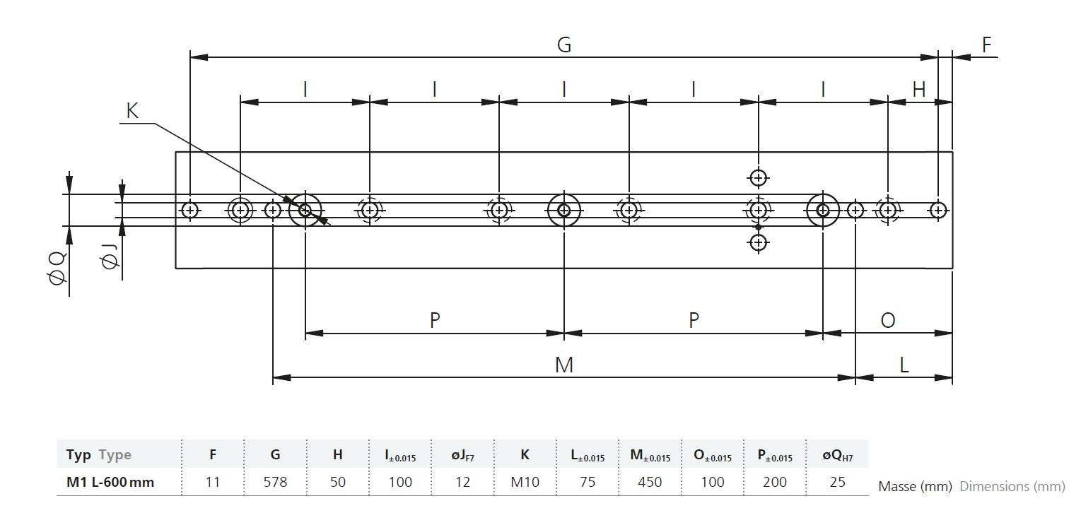 M1 L-650 mm Spännskena 90-650